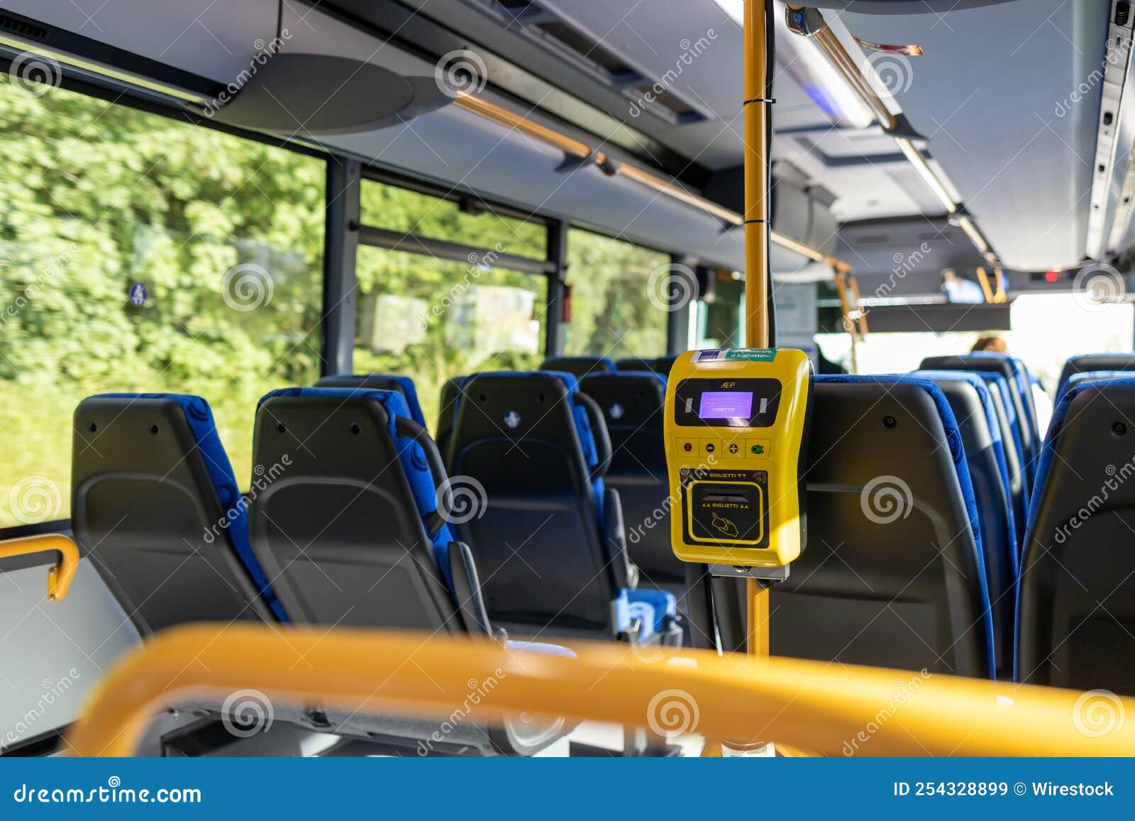 Seats and Modern Touch Payment Terminal in a Local Bus Stock Image ...
