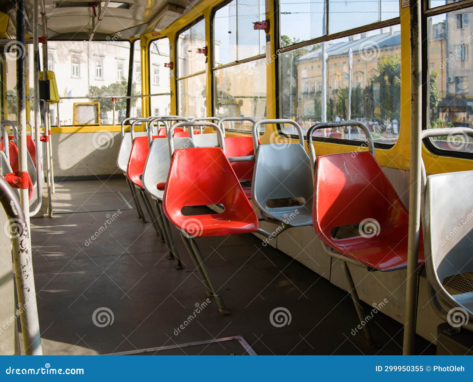Seats for Passengers in an Empty Carriage of an Old Tram Stock Image ...