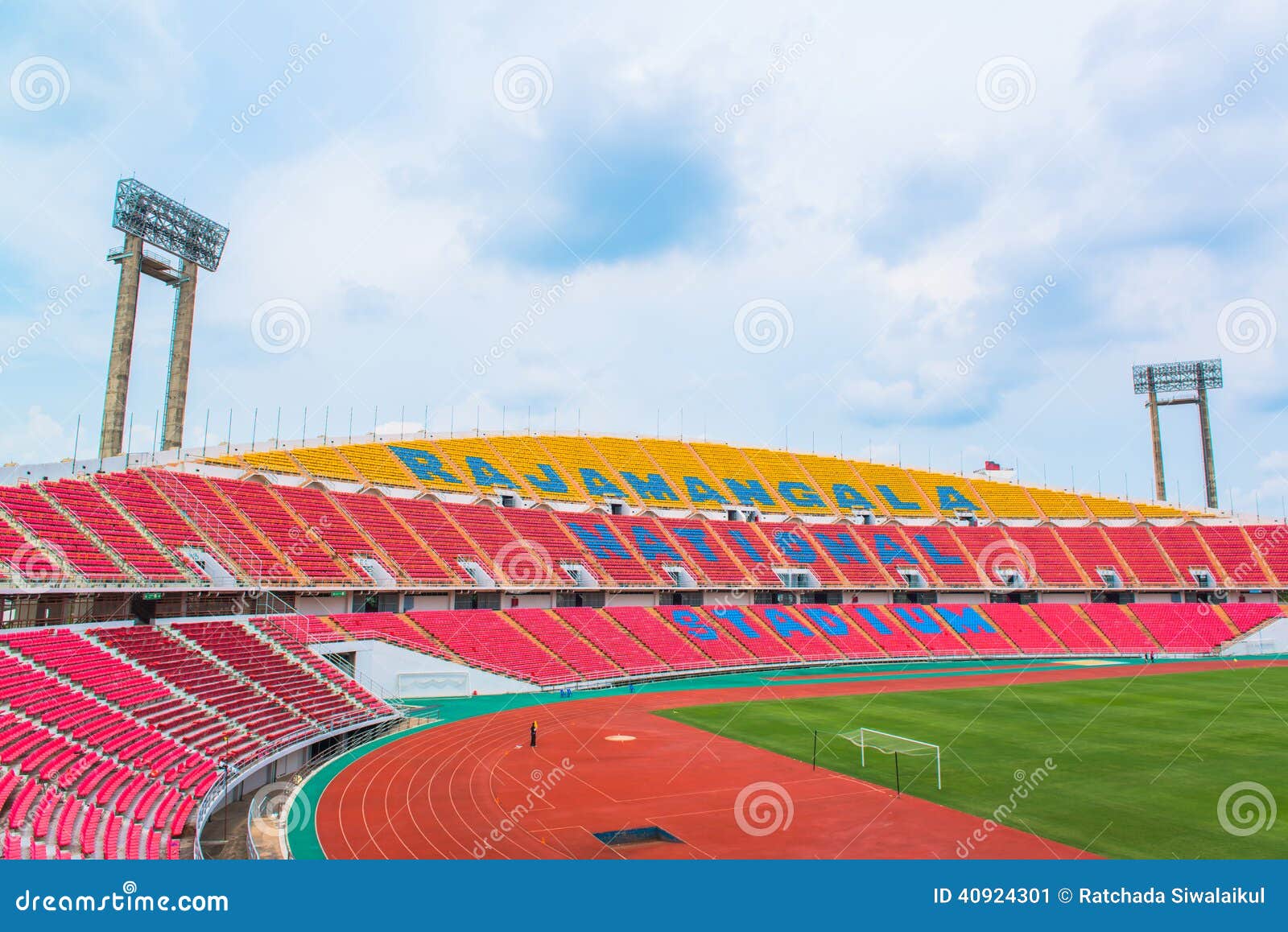 Seats on Stadium Steps Bleacher with Spot Light Pole Editorial Photo ...