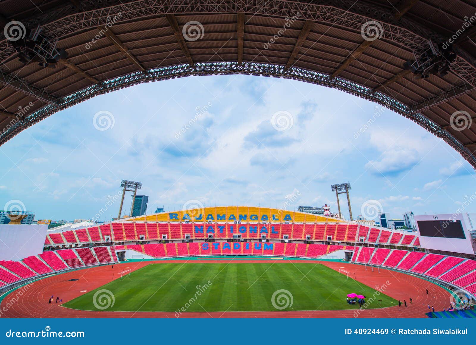 Seats on Stadium Steps Bleacher with Spot Light Pole Editorial Stock ...