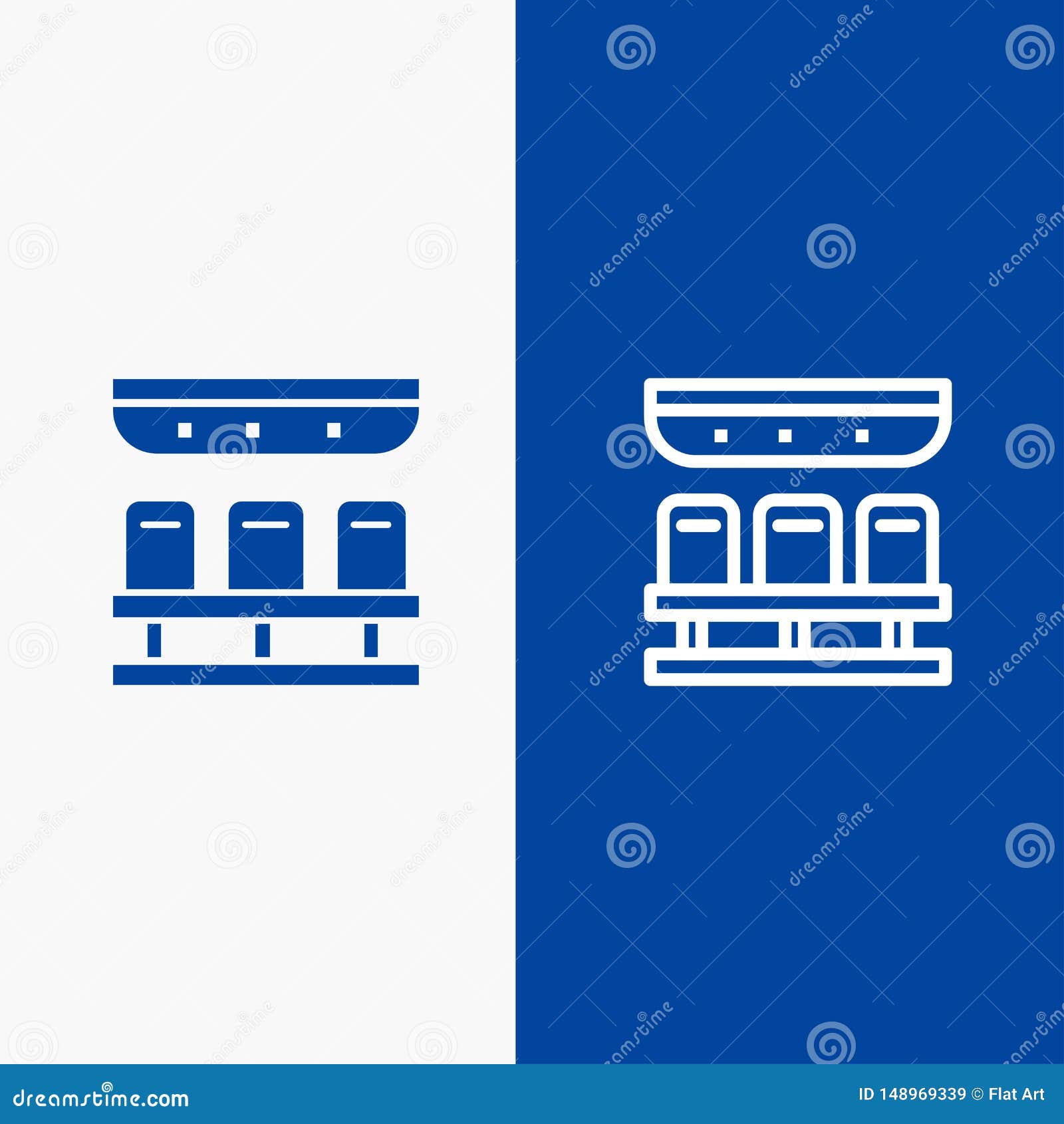 Seats, Train, Transportation, Travel Line and Glyph Solid Icon Blue ...