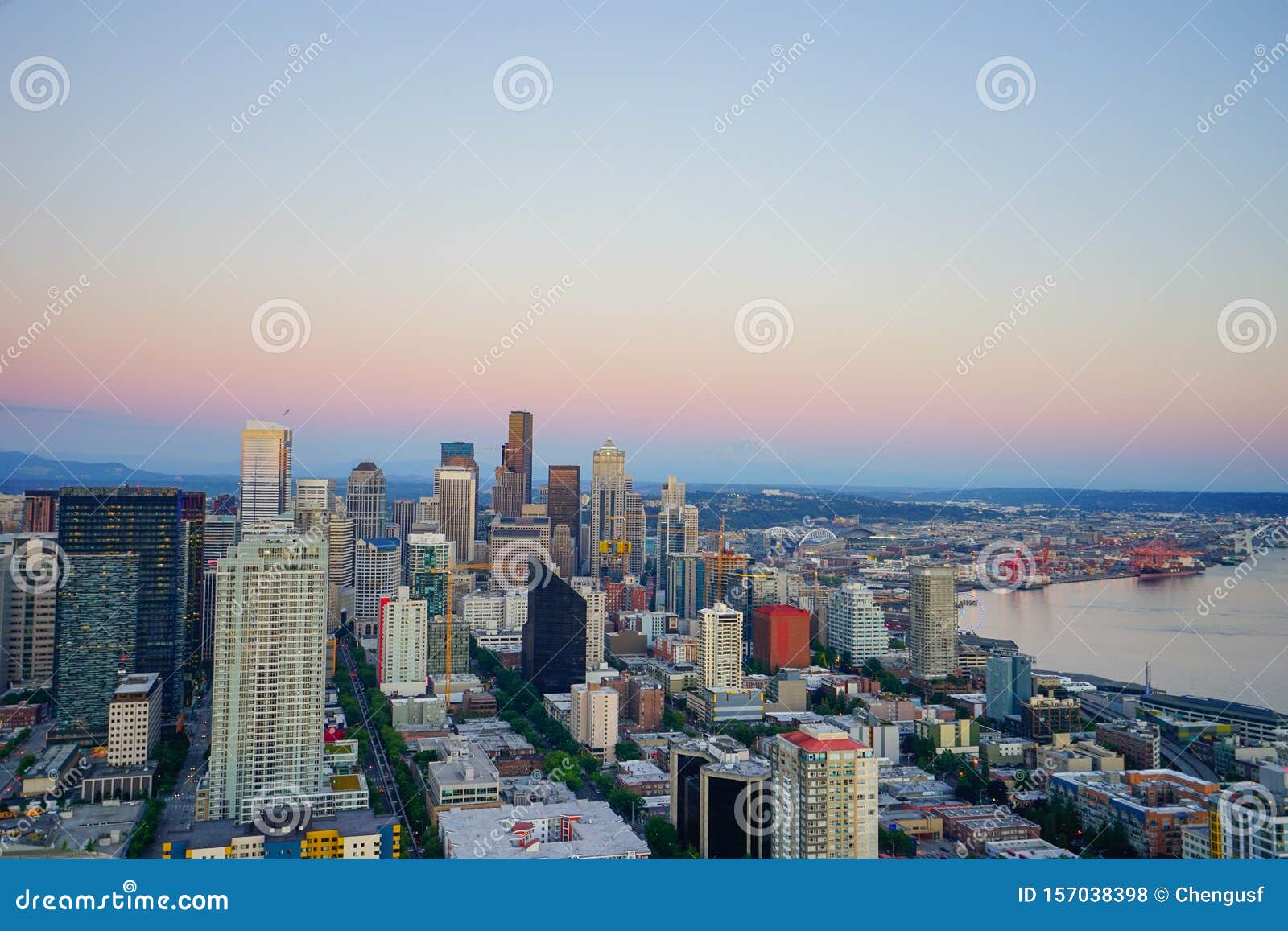 Seattle bay at night stock photo. Image of attraction - 157038398