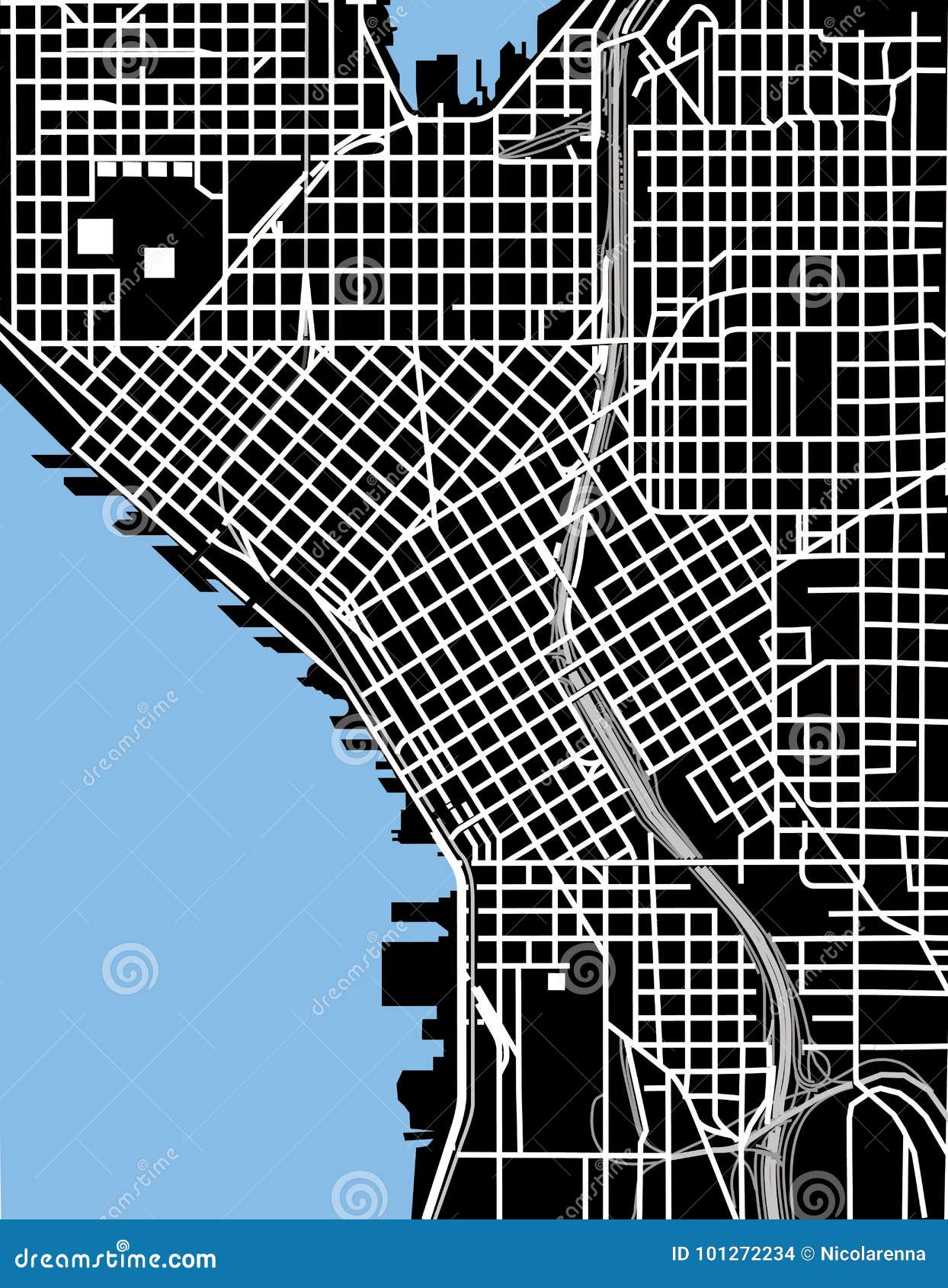 Seattle Black and White Vector Map Stock Vector - Illustration of ...