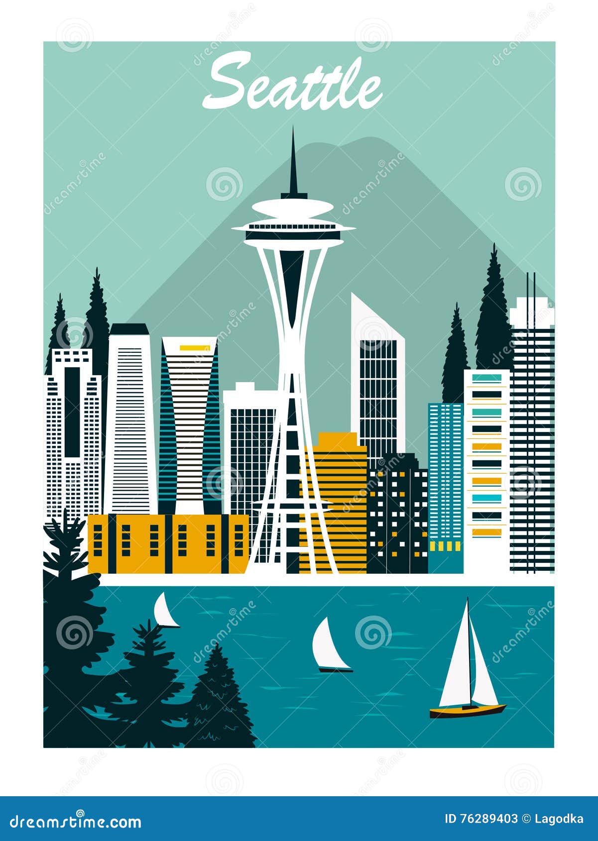 Seattle city. stock vector. Illustration of high, town - 76289403