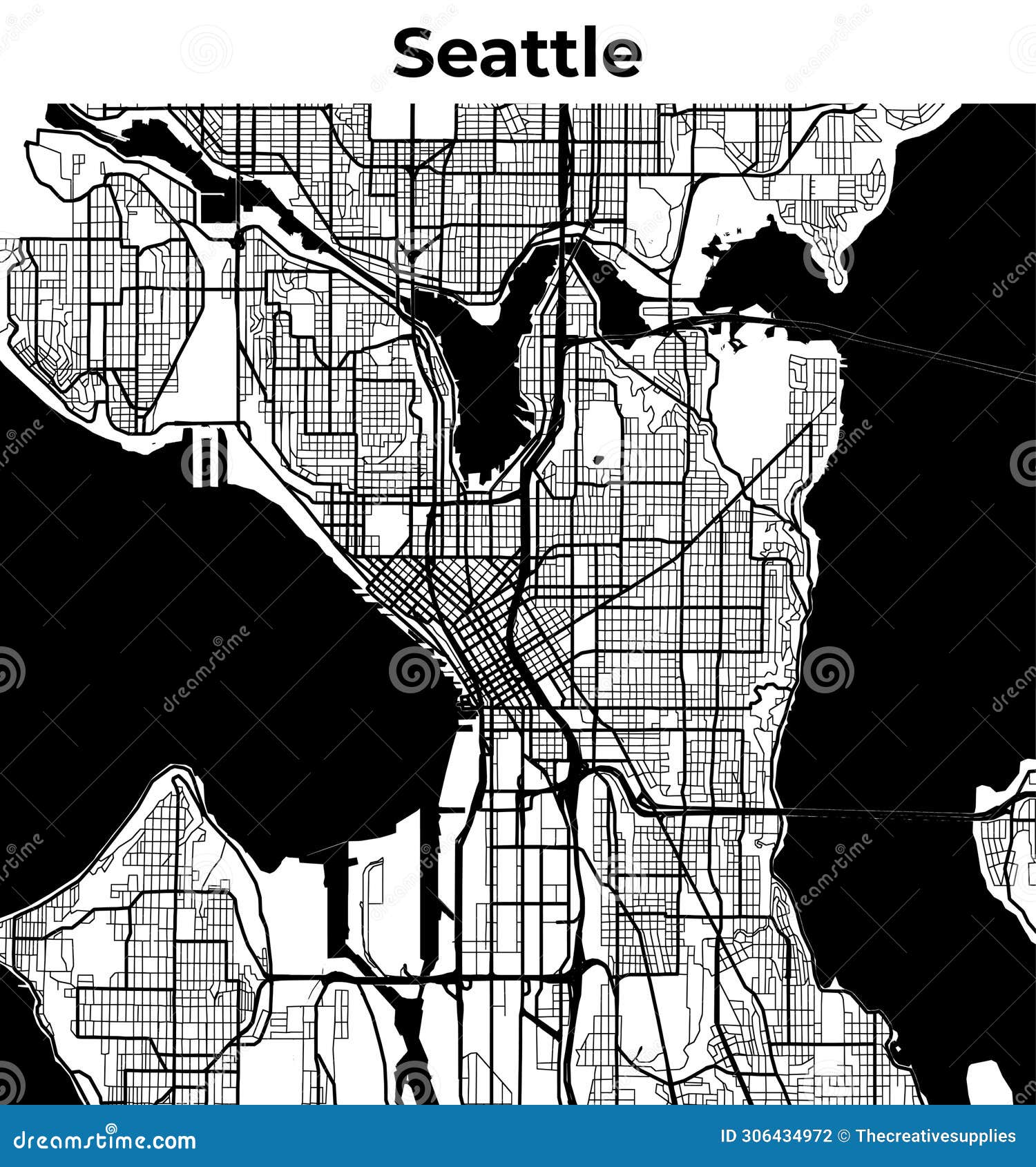 Seattle City Map, Cartography Map, Street Layout Map Stock Illustration ...