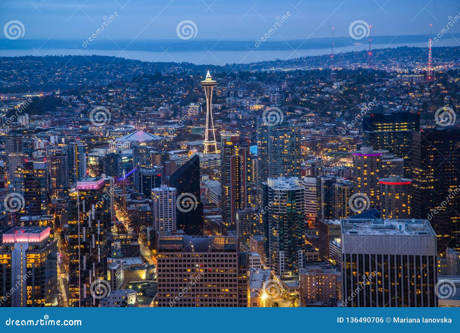 Seattle City at Night stock photo. Image of architecture - 136490706