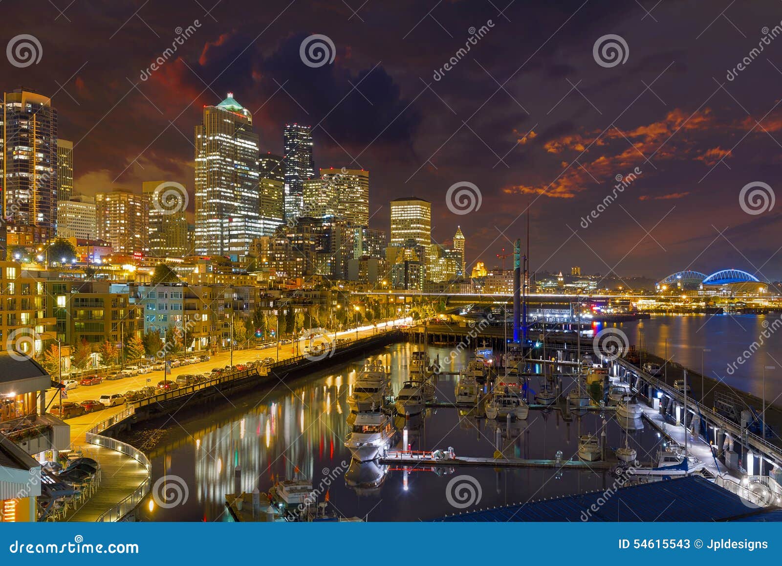 Seattle City Skyline at Night Stock Image - Image of stormy, outdoors ...