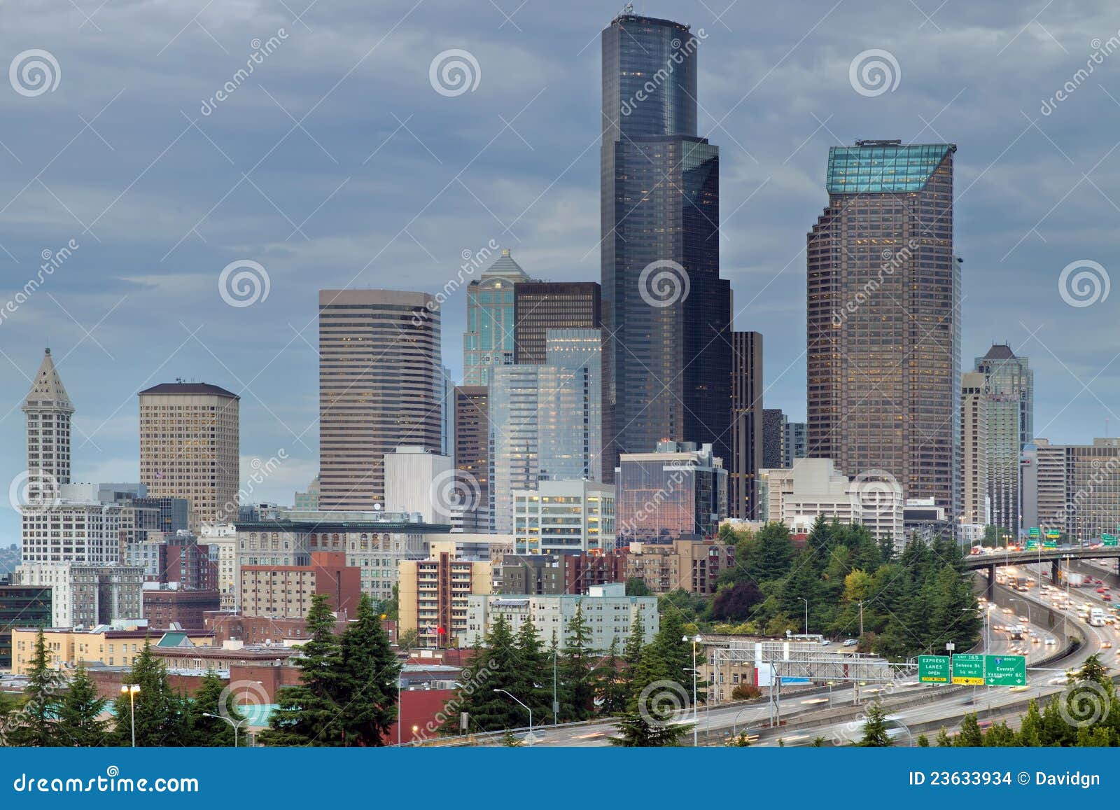 Seattle City Skyline at Rush Hour Stock Photo - Image of highway ...