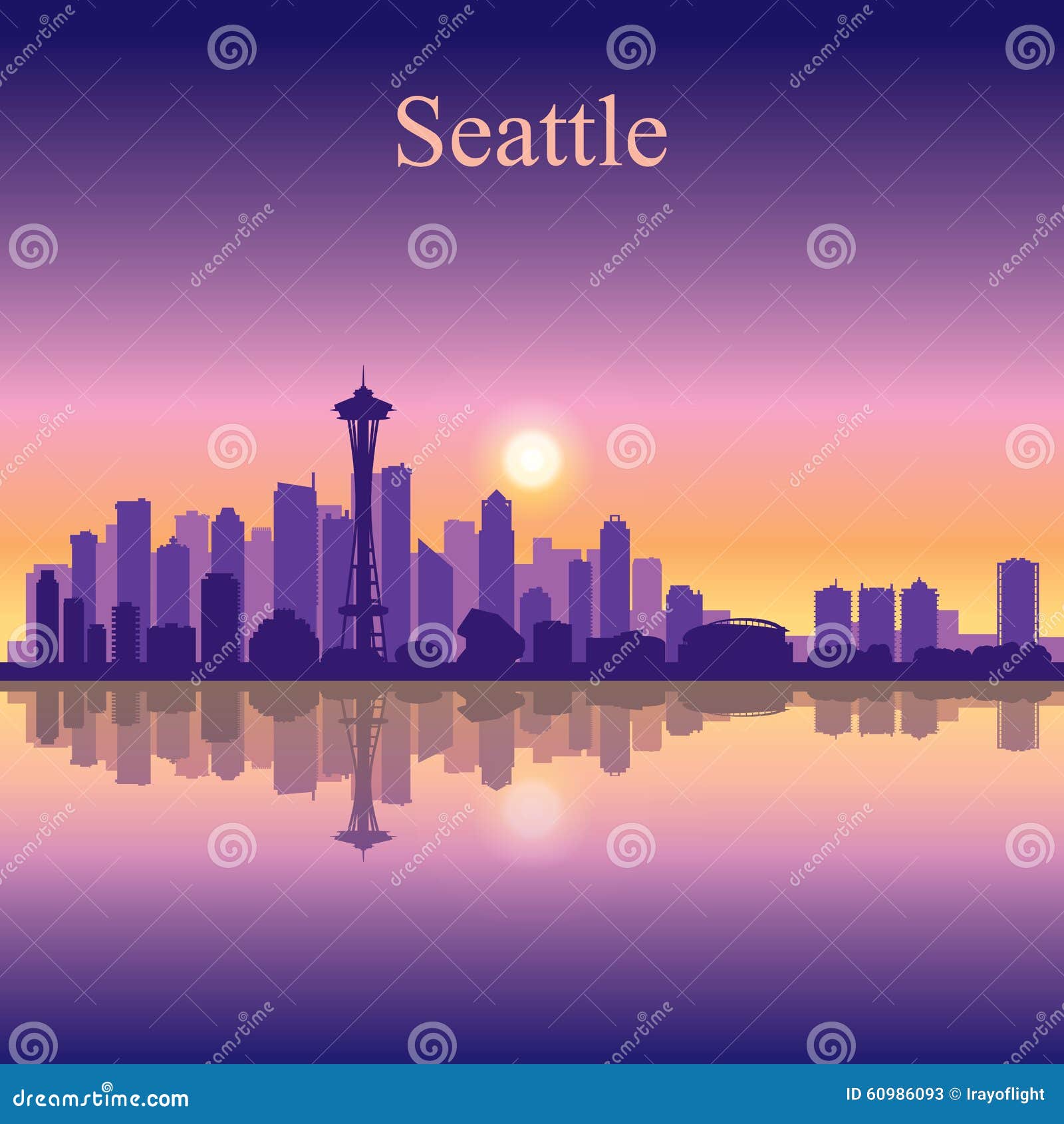 Seattle City Skyline Silhouette Background Cartoon Vector ...