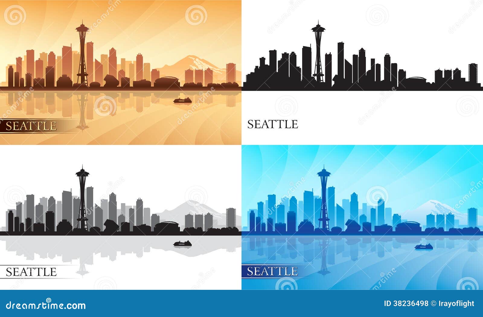 Seattle City Skyline Silhouettes Set Stock Vector - Illustration of ...