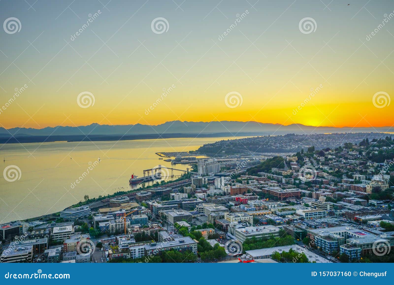 Seattle city at sun set stock photo. Image of architecture - 157037160