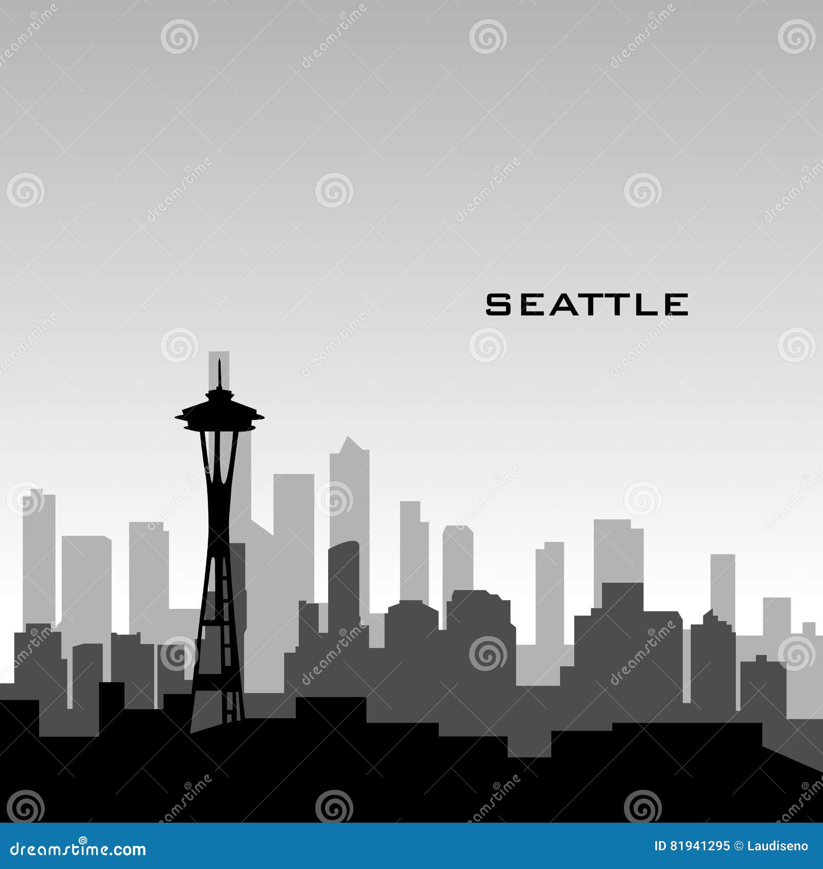 Seattle Cityscape Outline Vector Illustration | CartoonDealer.com ...