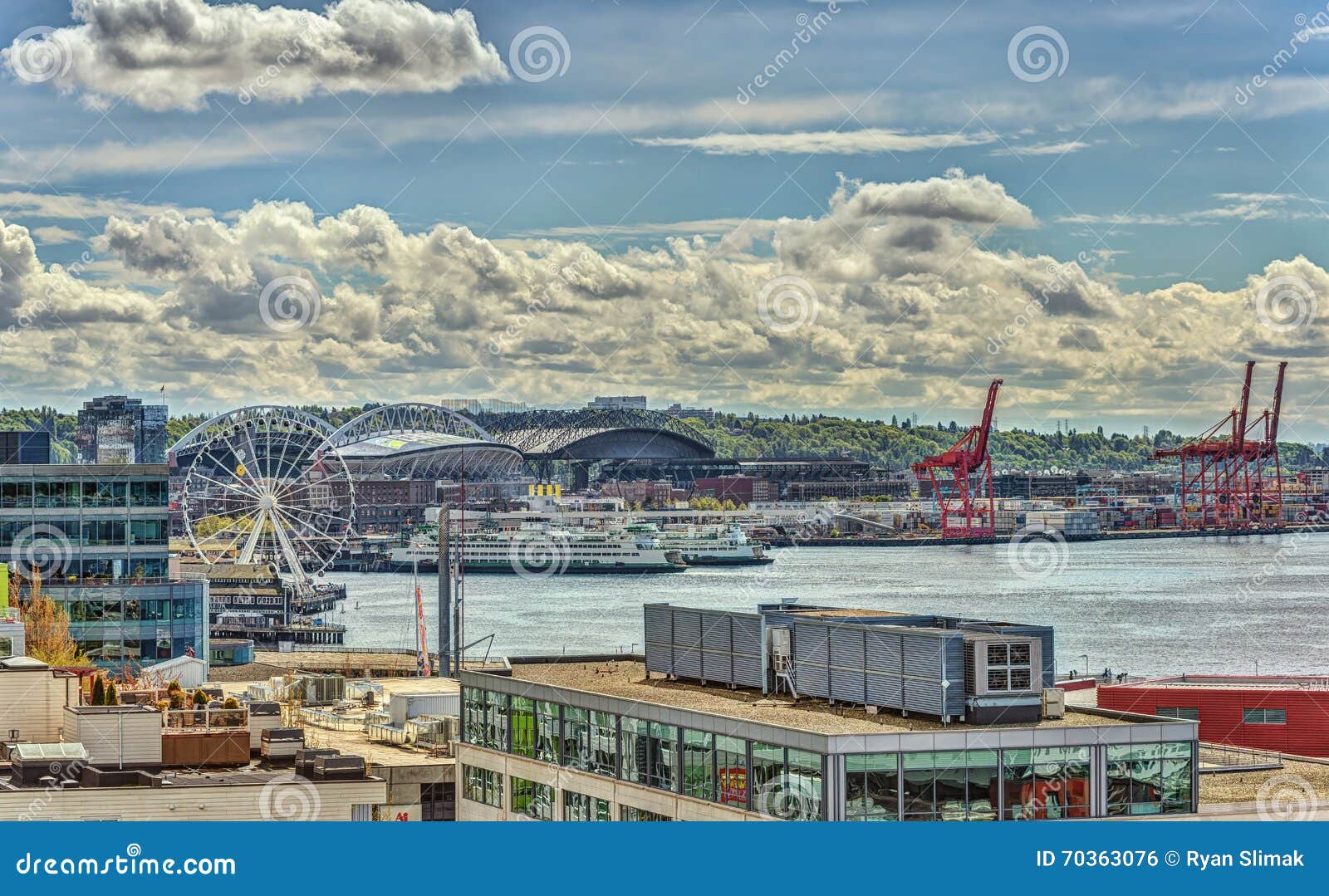 Seattle Waterfront and Harbor with Ferry Terminal and Great Stock Photo ...