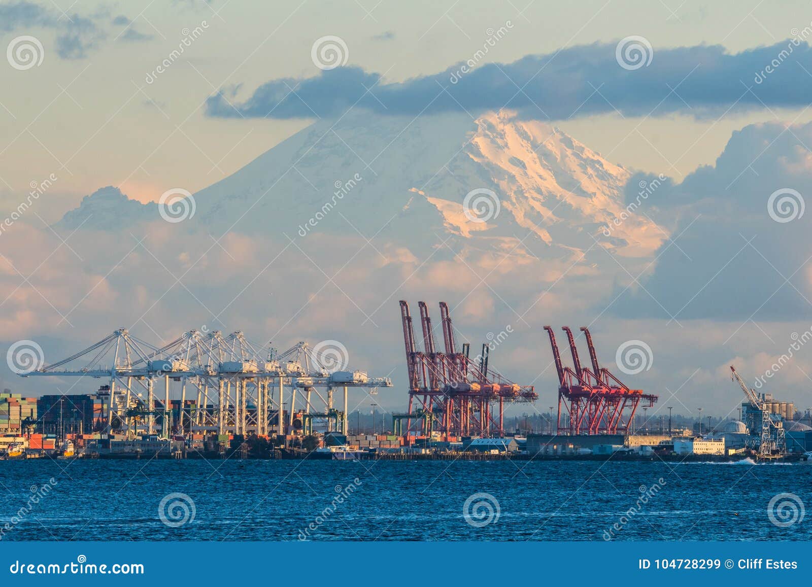 Seattle Container Terminal with Mount Rainier in the Background Stock ...