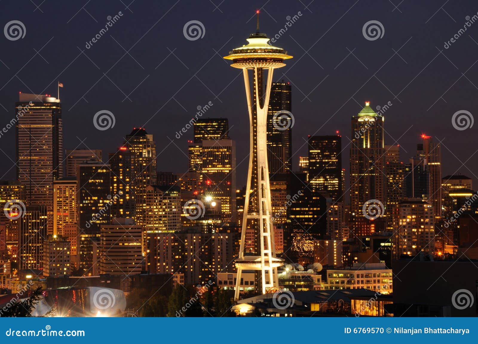 Seattle Downtown Cityscape stock photo. Image of night - 6769570