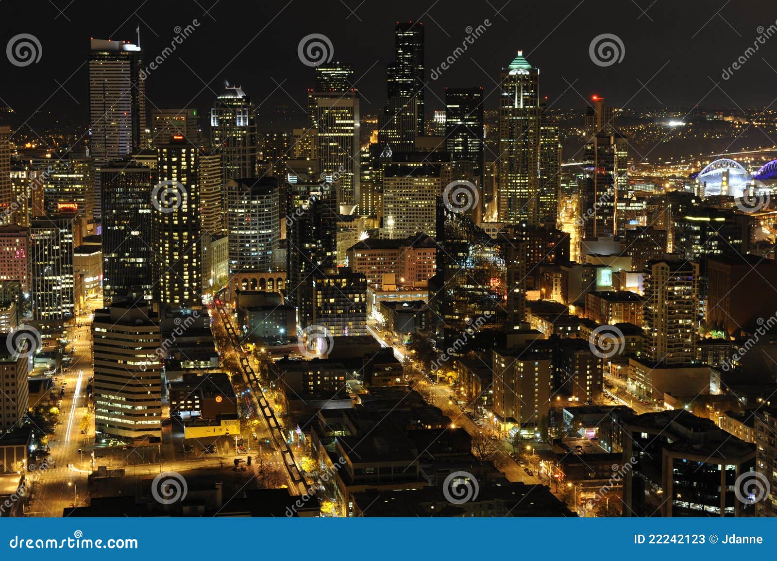 Seattle Downtown, Night View Editorial Stock Photo - Image of lights ...