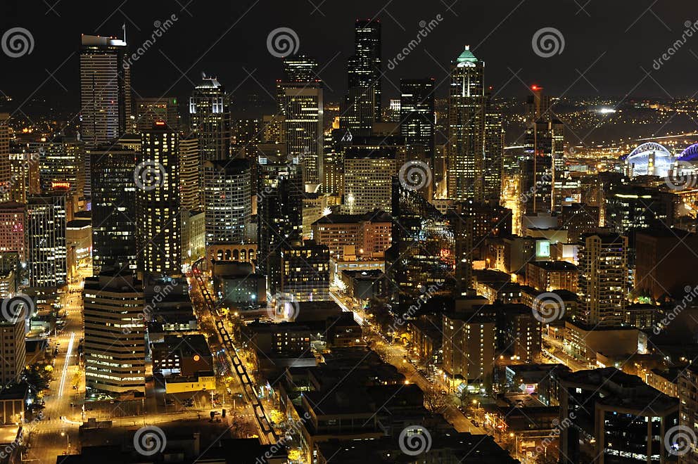 Seattle Downtown, Night View Editorial Stock Photo - Image of lights ...