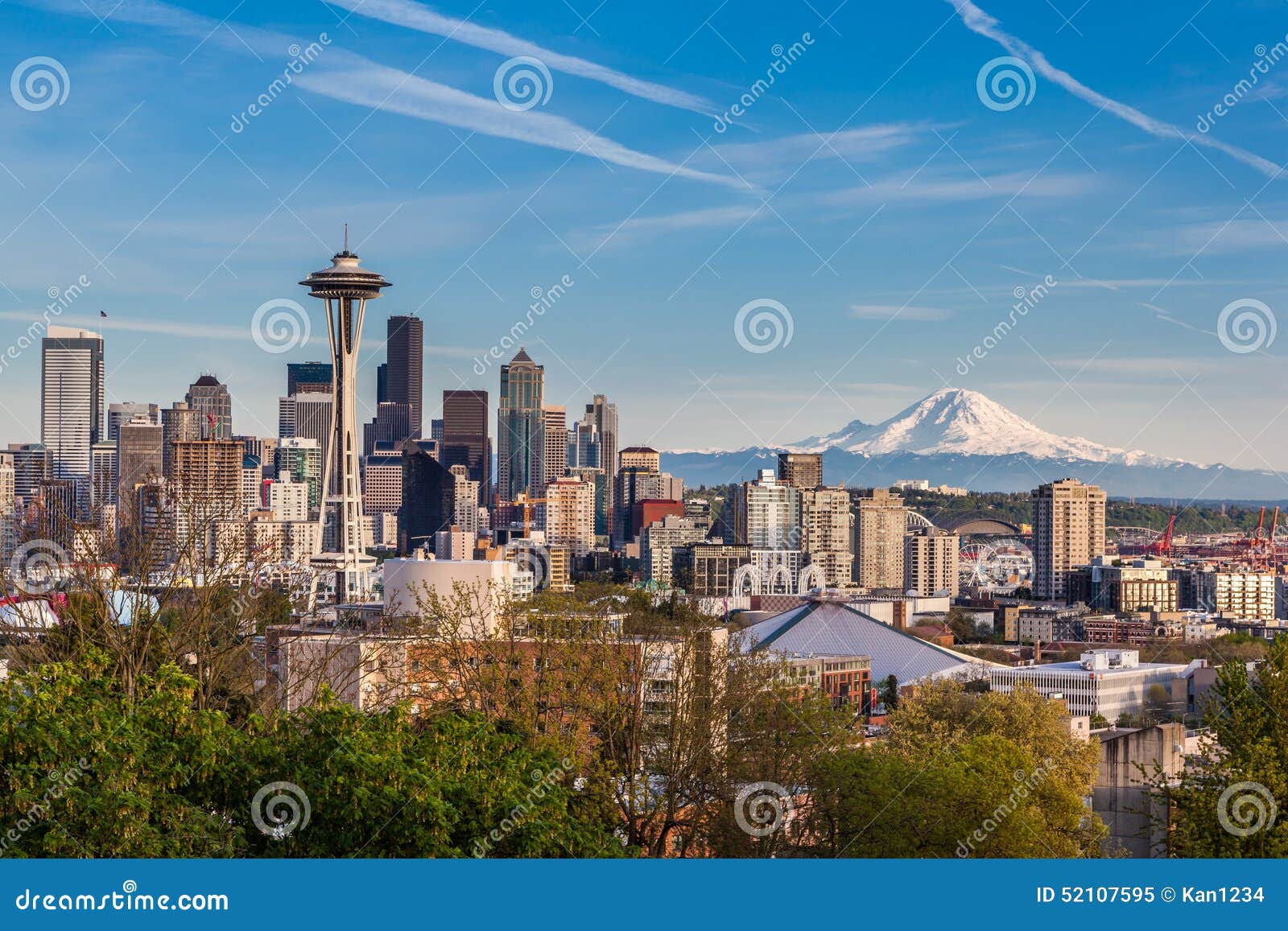 Seattle Downtown Skyline and Mt. Rainier, Washington Stock Image ...
