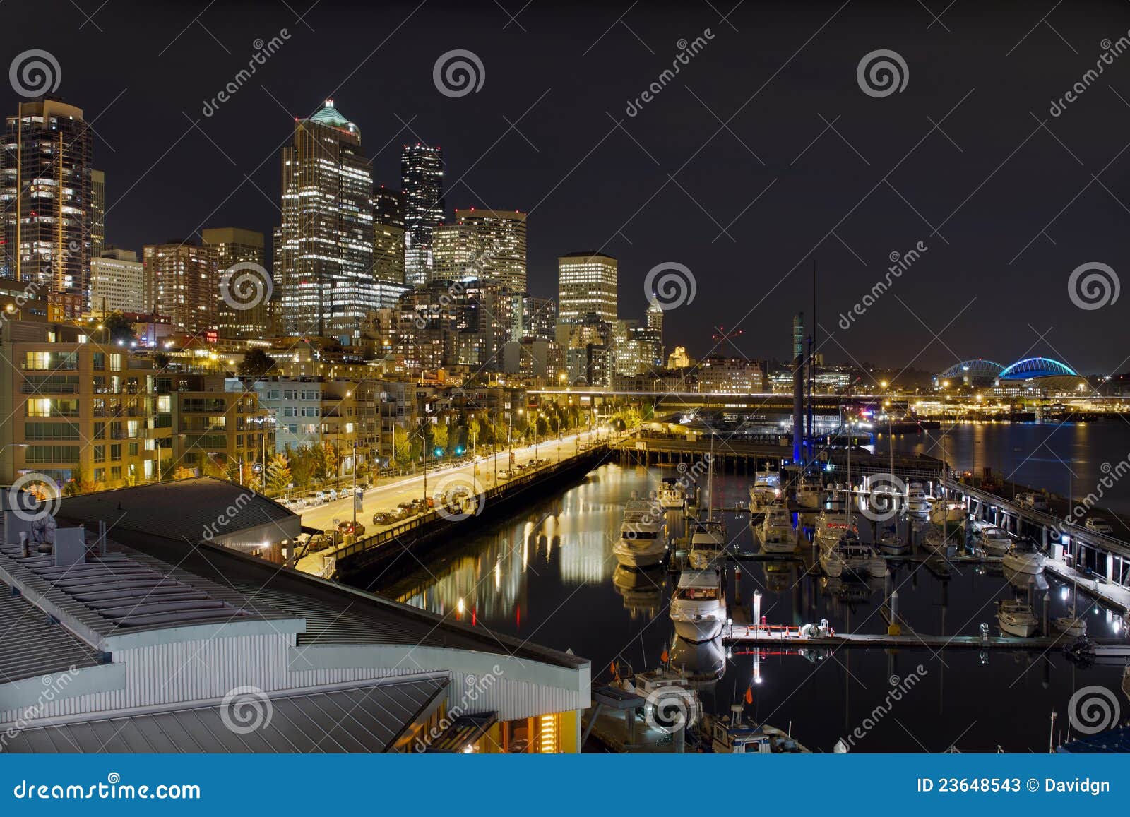 Seattle Downtown Skyline Waterfront Marina Stock Image - Image of ...