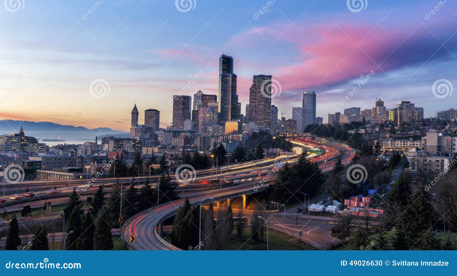 Seattle at Dusk stock photo. Image of pverpasses, seattle - 49026630
