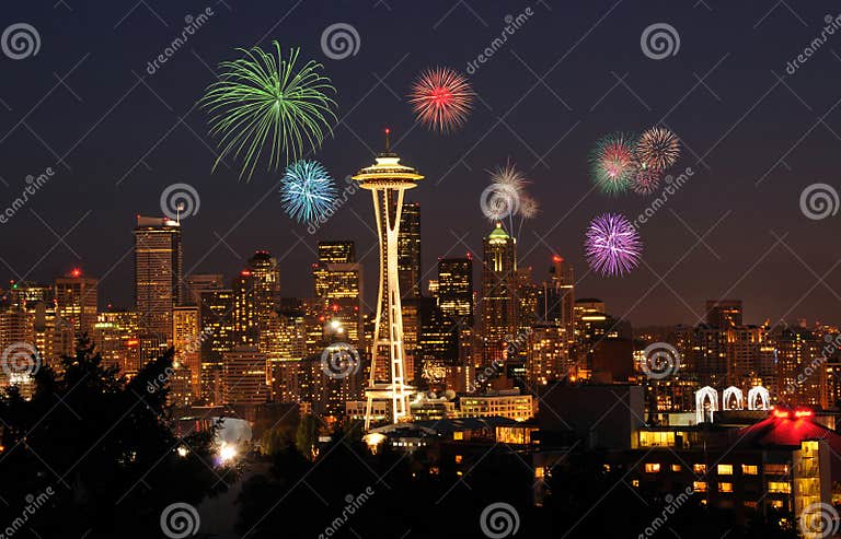 Seattle Fireworks Celebration Stock Photo - Image of light ...