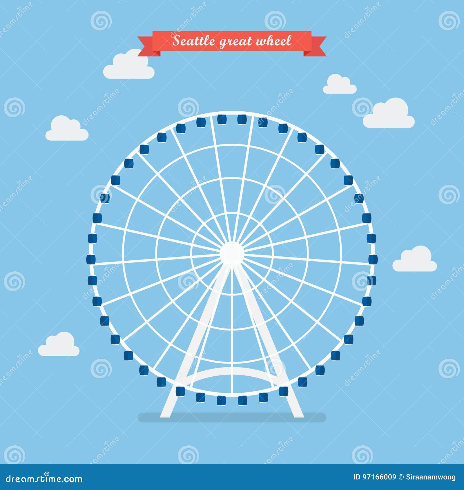 Seattle Great Wheel. Vector Illustration Stock Vector - Illustration of ...