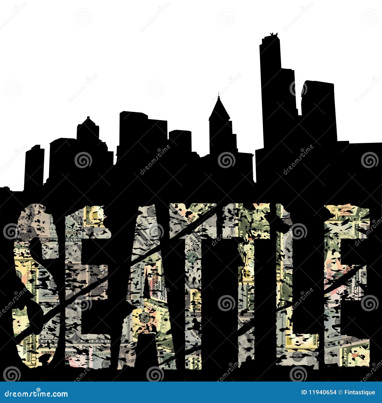 Seattle Grunge Text with Skyline Stock Illustration - Illustration of ...