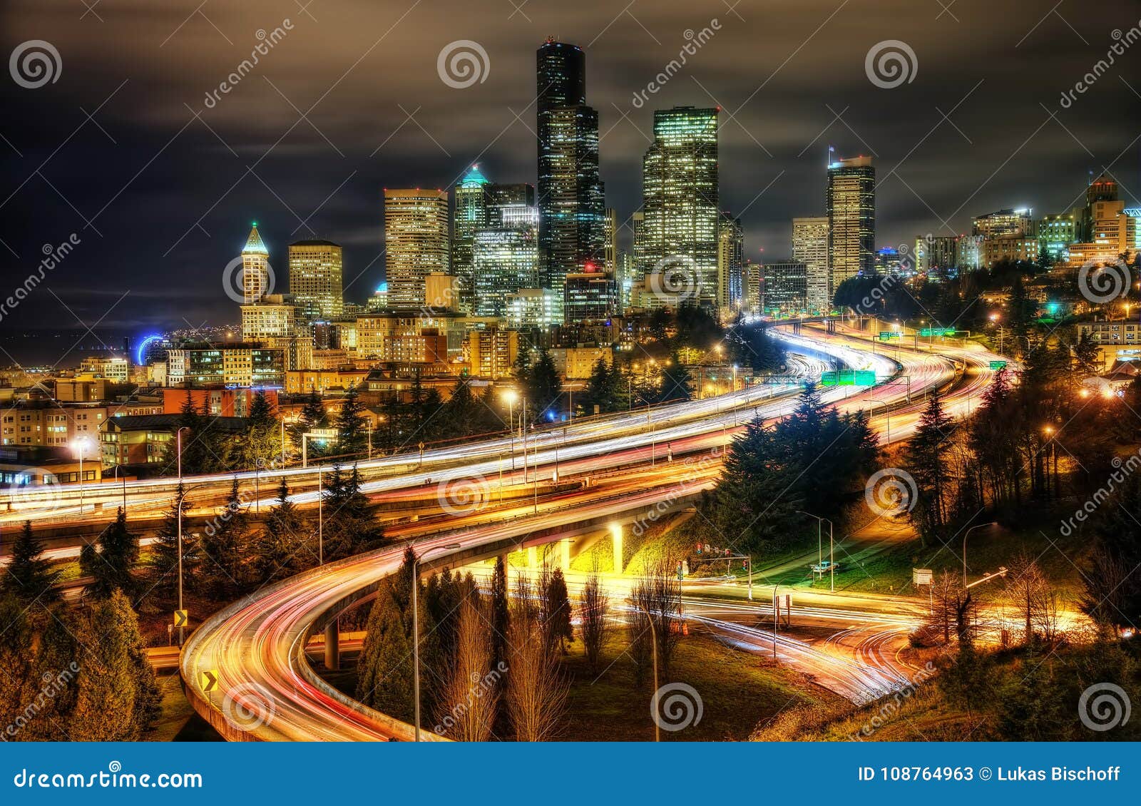 Seattle Highway Sunset stock image. Image of background - 108764963