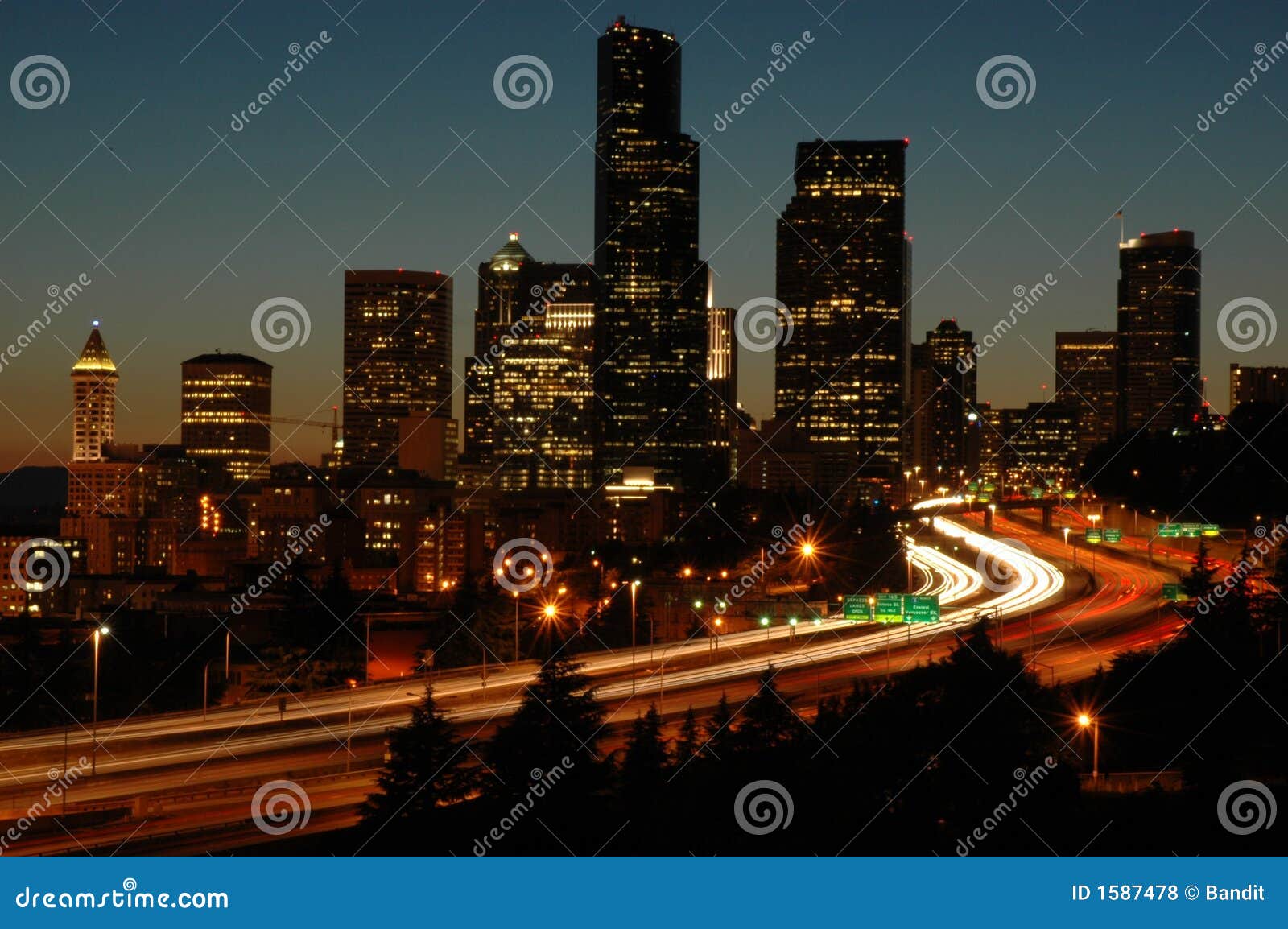 Seattle I-5 at Night stock photo. Image of dark, motion - 1587478