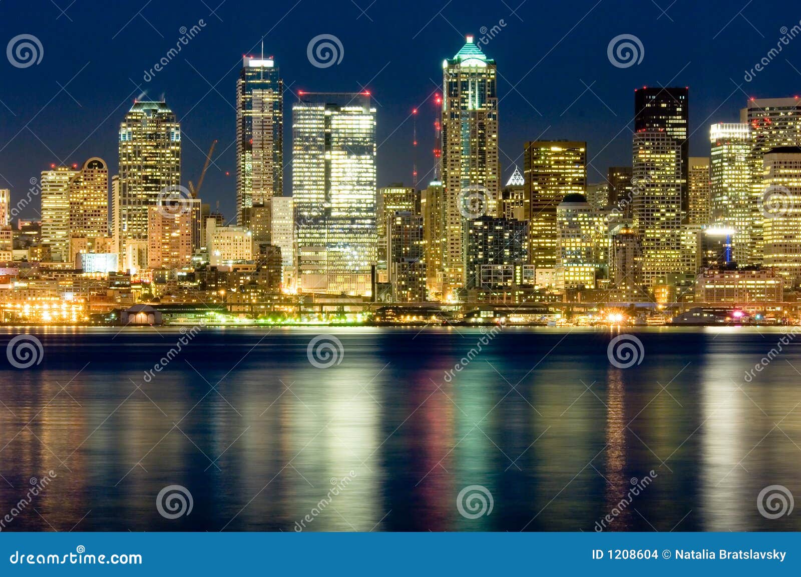 Seattle at night stock photo. Image of architecture, housing - 1208604