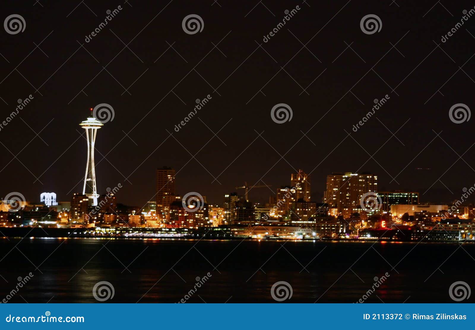 Seattle at night stock photo. Image of nightlights, pier - 2113372