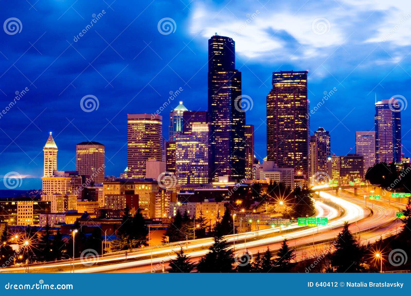 Seattle at night stock photo. Image of puget, nightlife - 640412