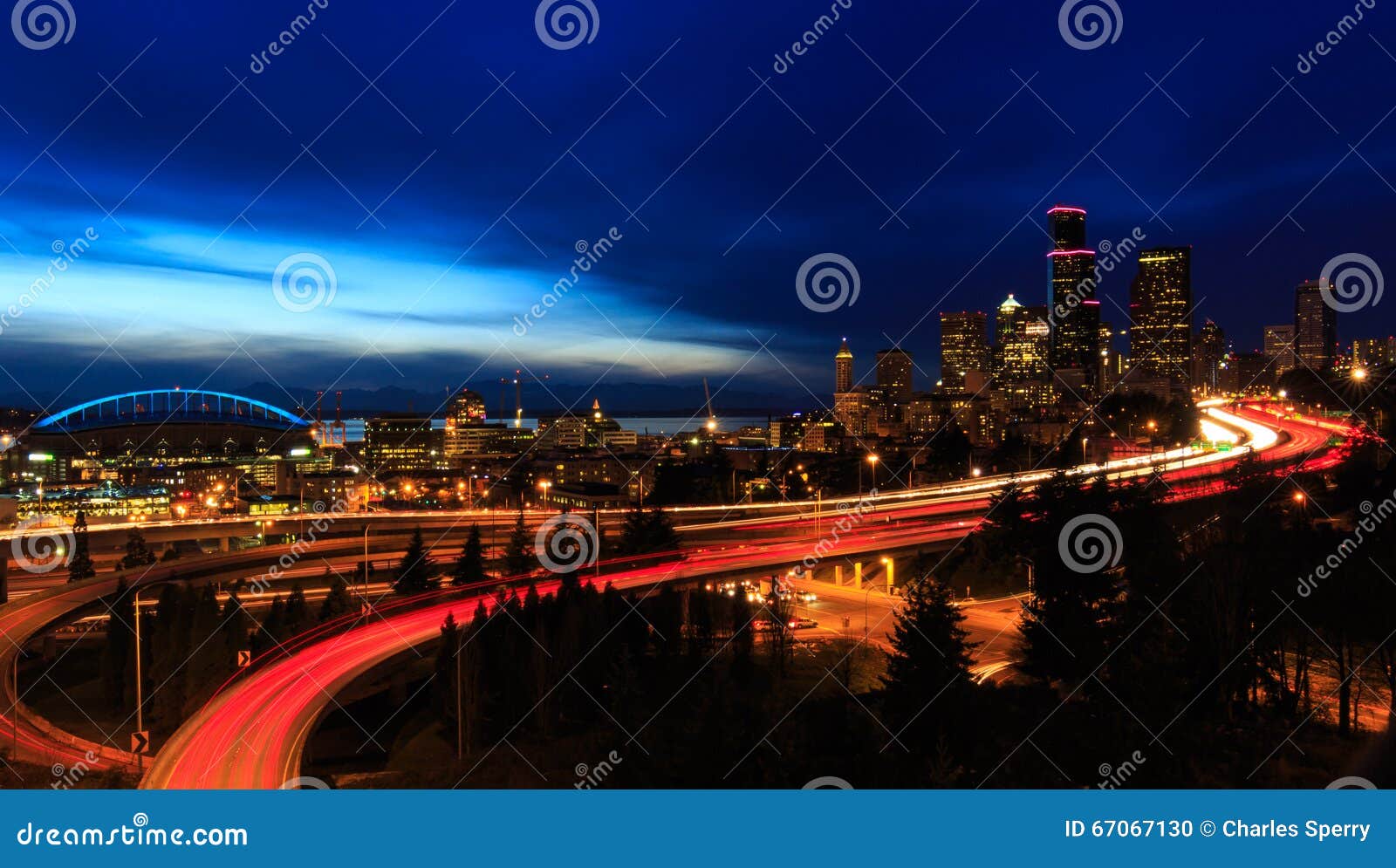 Seattle at Night stock photo. Image of park, city, roads - 67067130