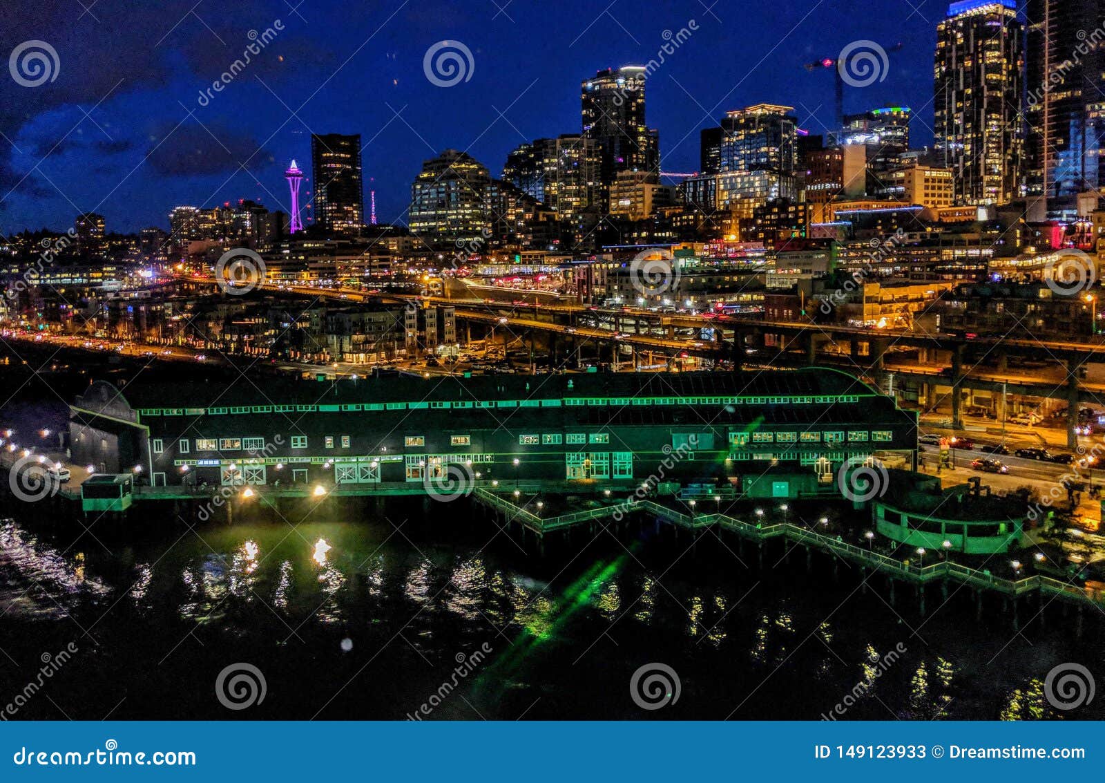 Seattle Night City Lights Architecture Editorial Stock Photo - Image of ...