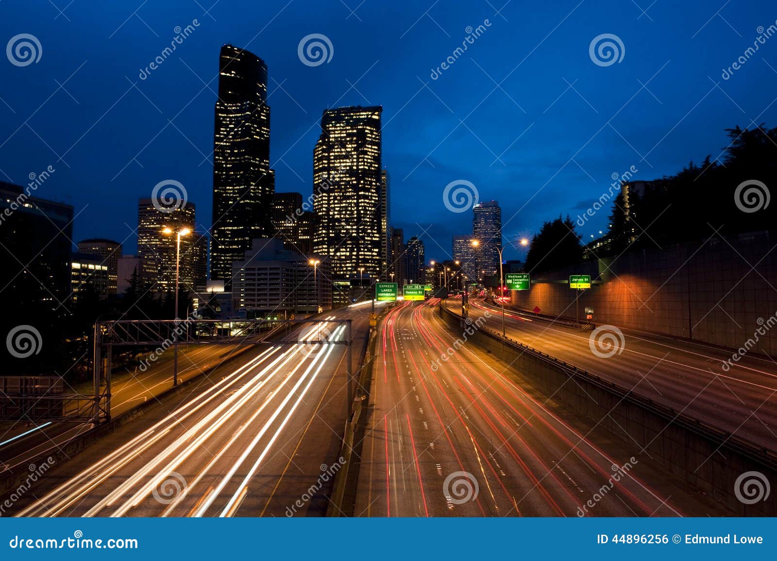 Seattle at Night stock photo. Image of lights, road, commute - 44896256
