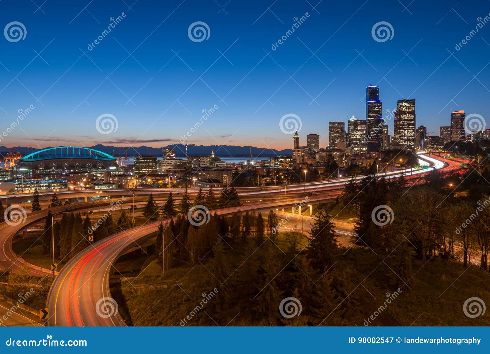 Seattle Night Skyline stock image. Image of downtown - 90002547