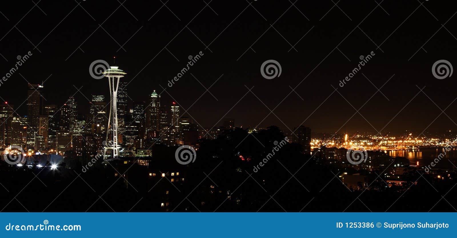 Seattle night view stock photo. Image of skyline, sound - 1253386