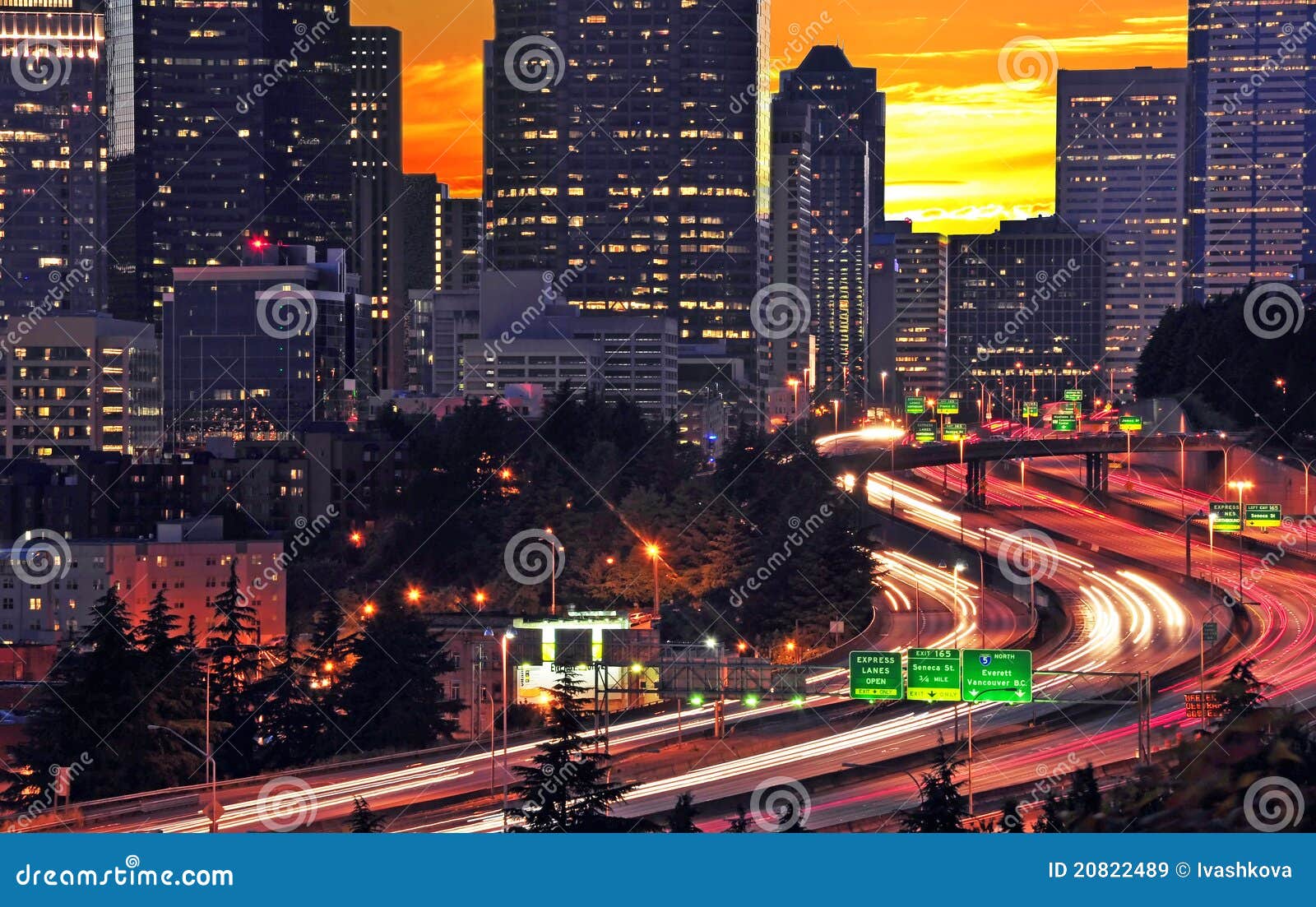 Seattle nightscape stock image. Image of evening, seattle - 20822489