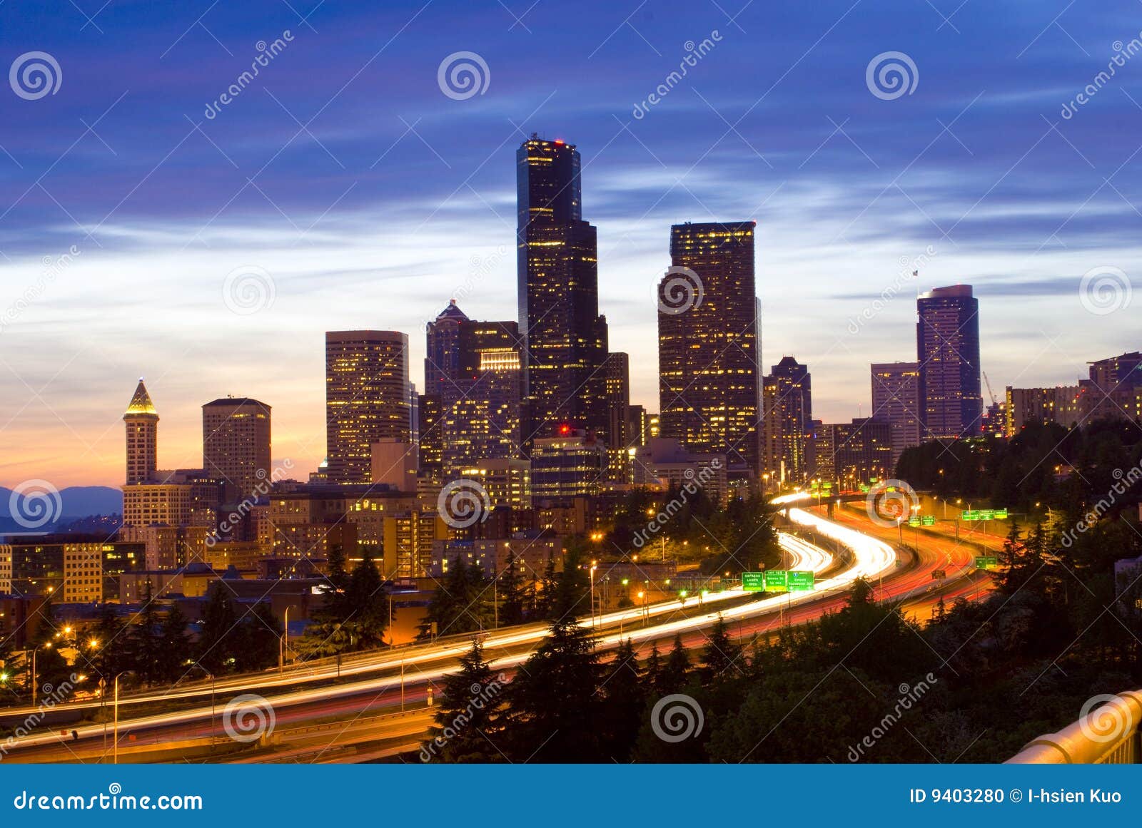 Seattle nightview stock photo. Image of downtown, northwest - 9403280