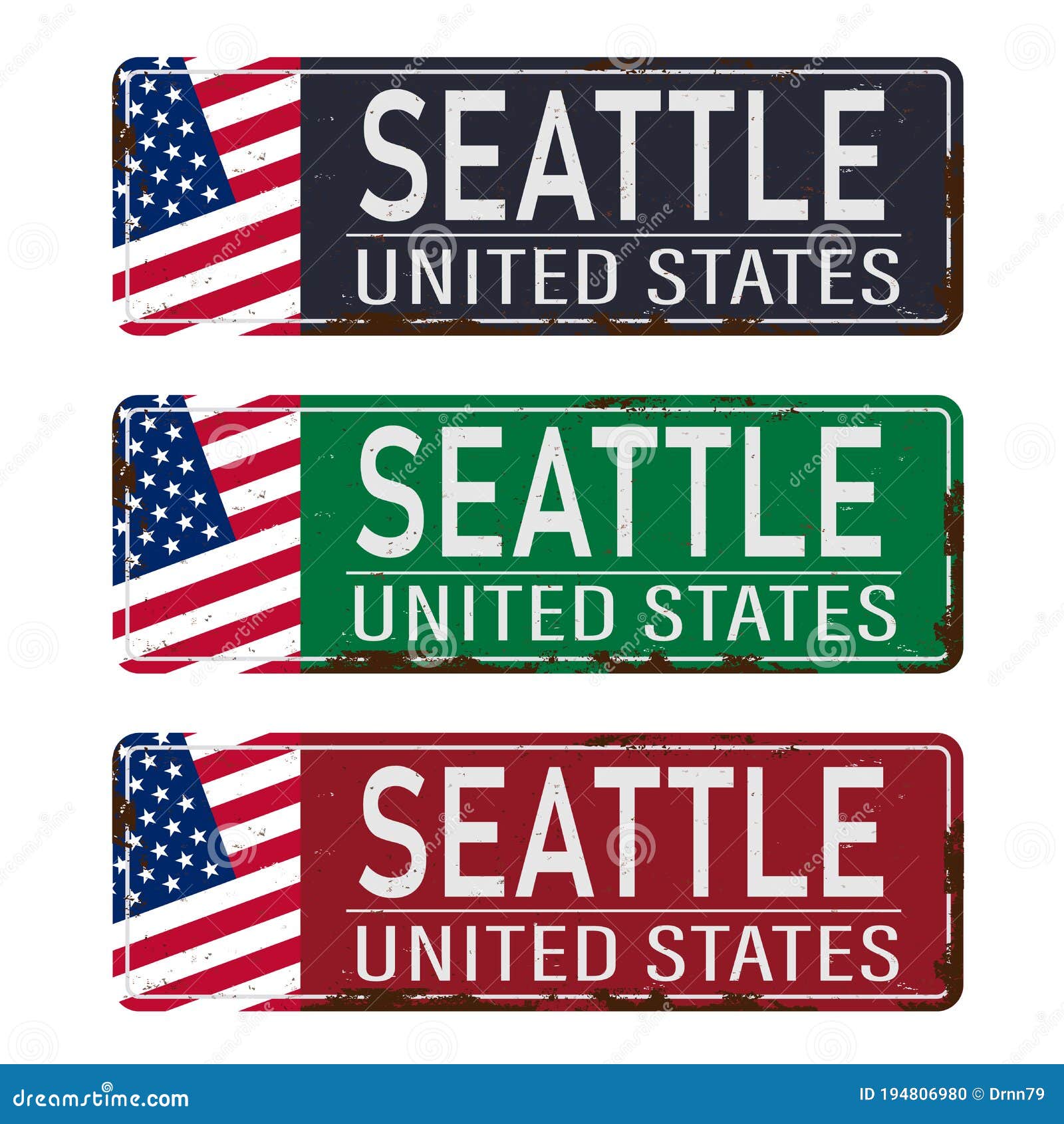 Seattle Old Metal Rusted Road Sign Set Stock Vector - Illustration of ...