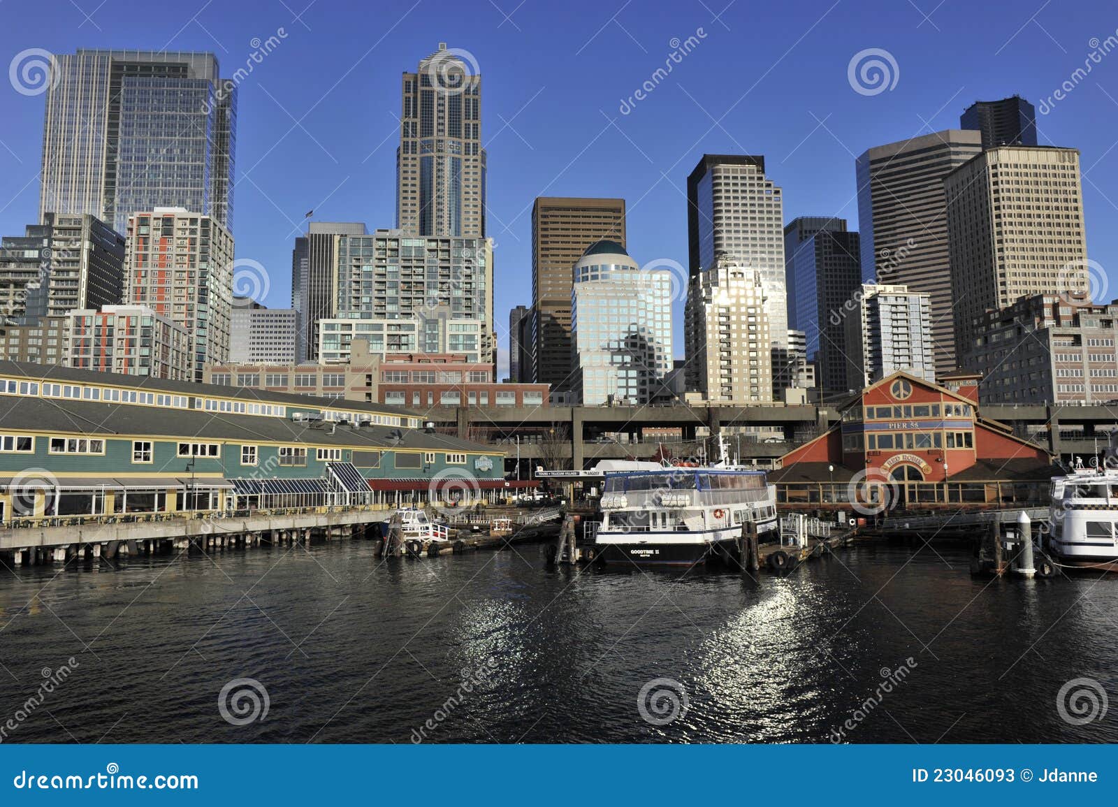Seattle, Pier 55 editorial stock photo. Image of skyscraper - 23046093