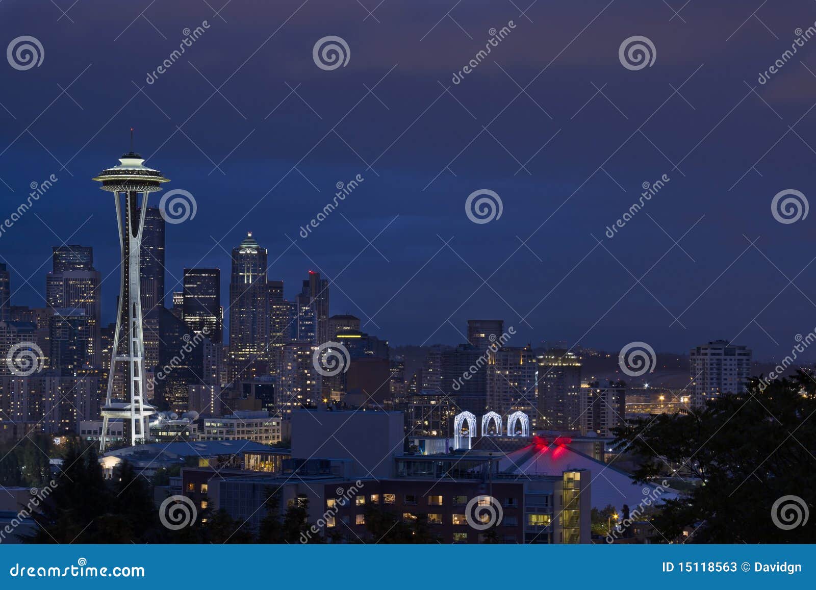 Seattle Skyline at Blue Hour 2 Stock Image - Image of office, city ...