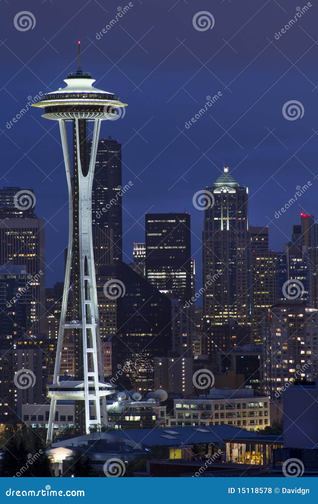 Seattle Skyline at Blue Hour Vertical Stock Photo - Image of needle ...