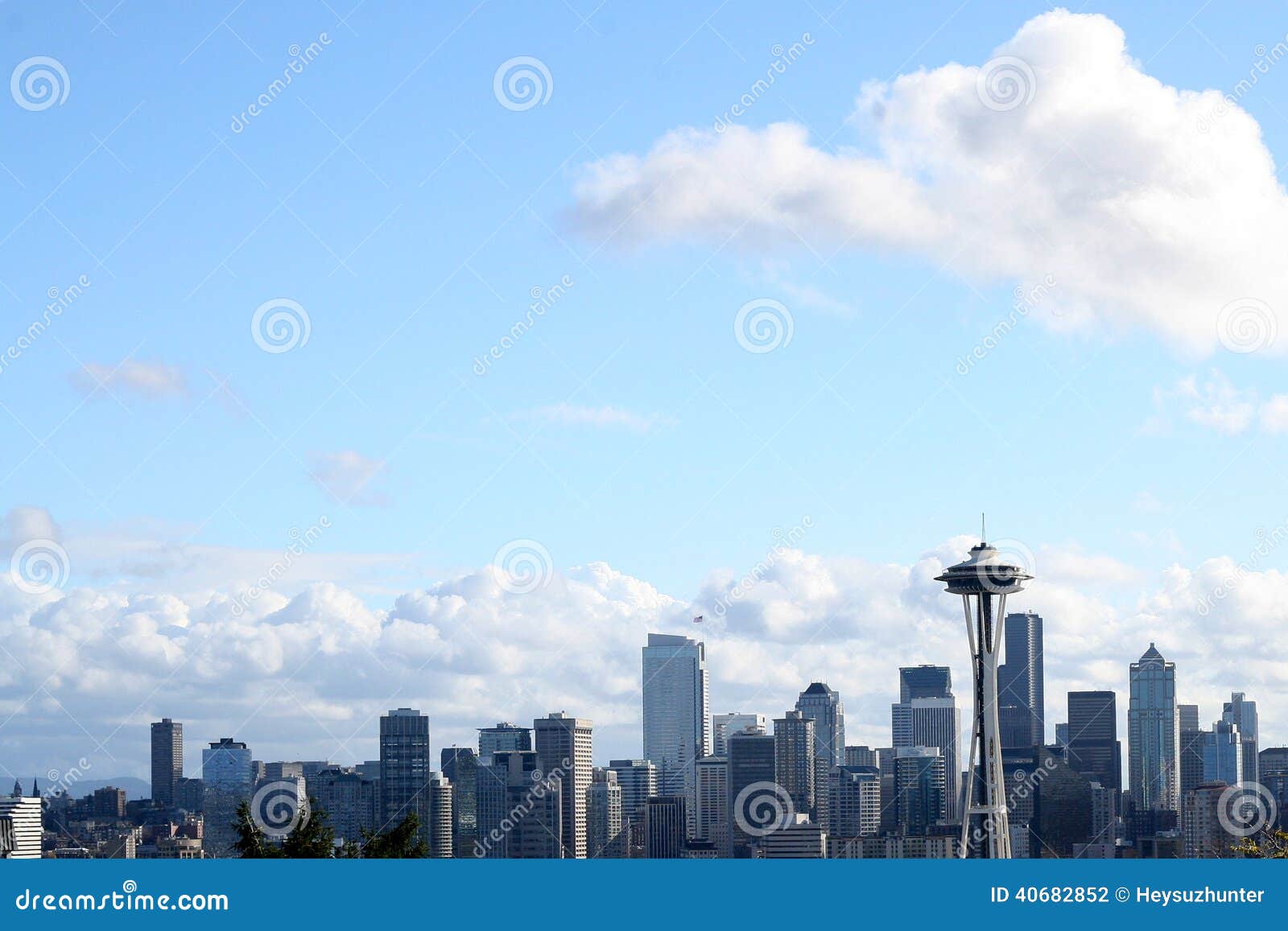 The Seattle Skyline with Clouds Stock Photo - Image of background, blue ...