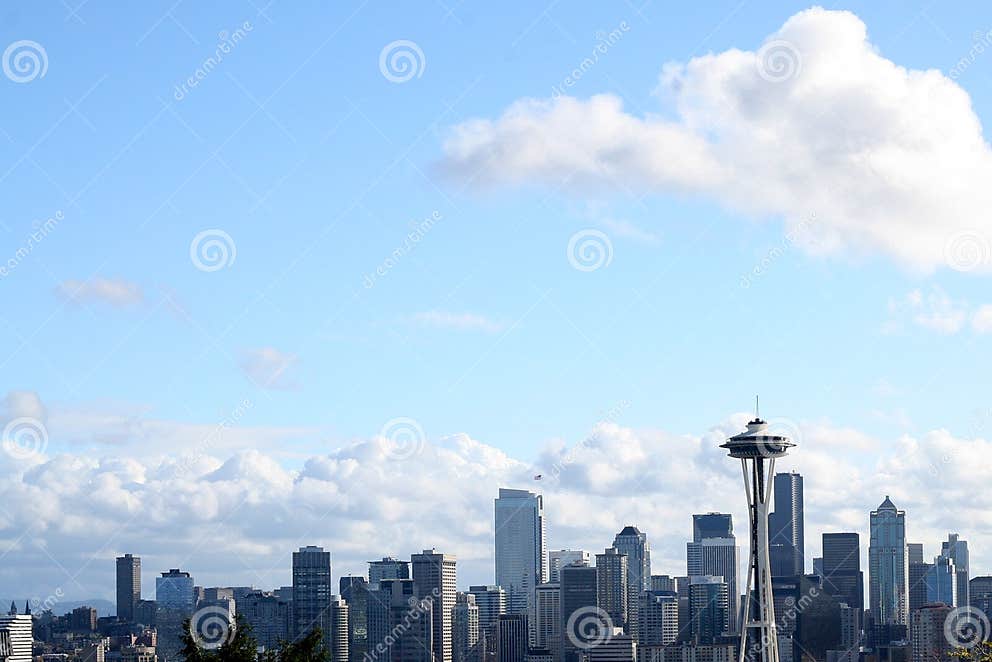 The Seattle Skyline with Clouds Stock Photo - Image of background, blue ...