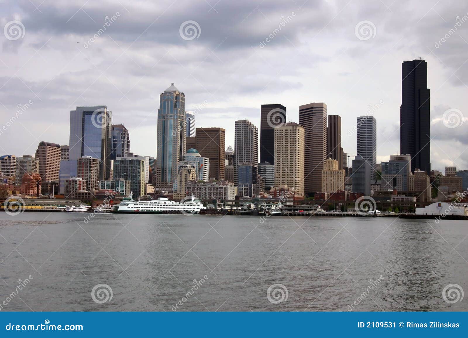 Seattle skyline with ferry stock image. Image of city - 2109531