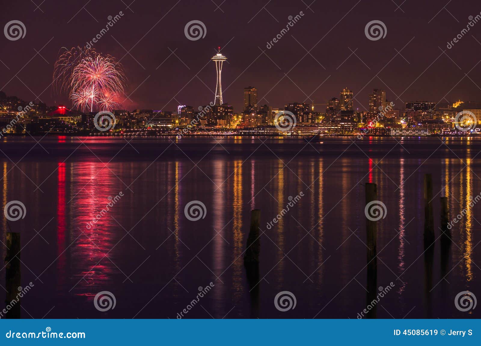 Seattle Skyline and Fireworks Stock Image - Image of modern, holiday ...