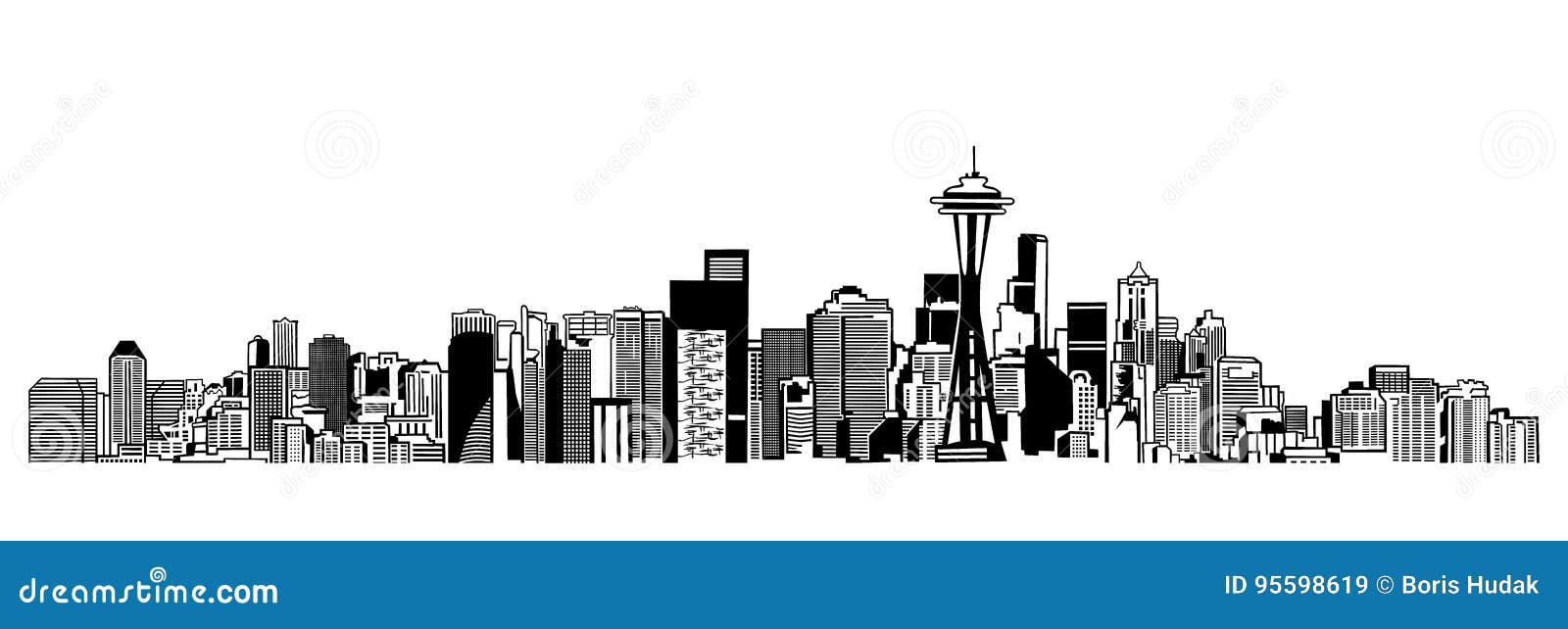 Seattle Skyline With Map Cartoon Vector | CartoonDealer.com #123139087