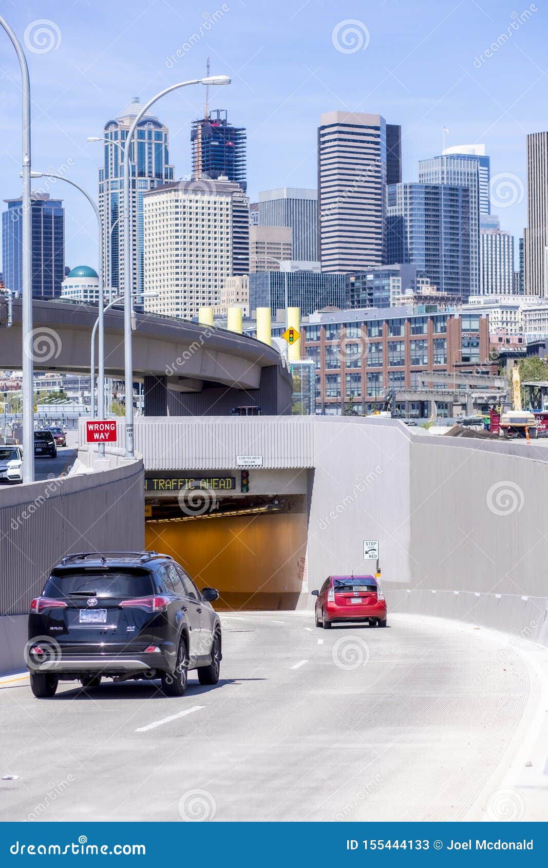 Seattle Skyline with Light Traffic in Under City Tunnel Editorial Stock ...