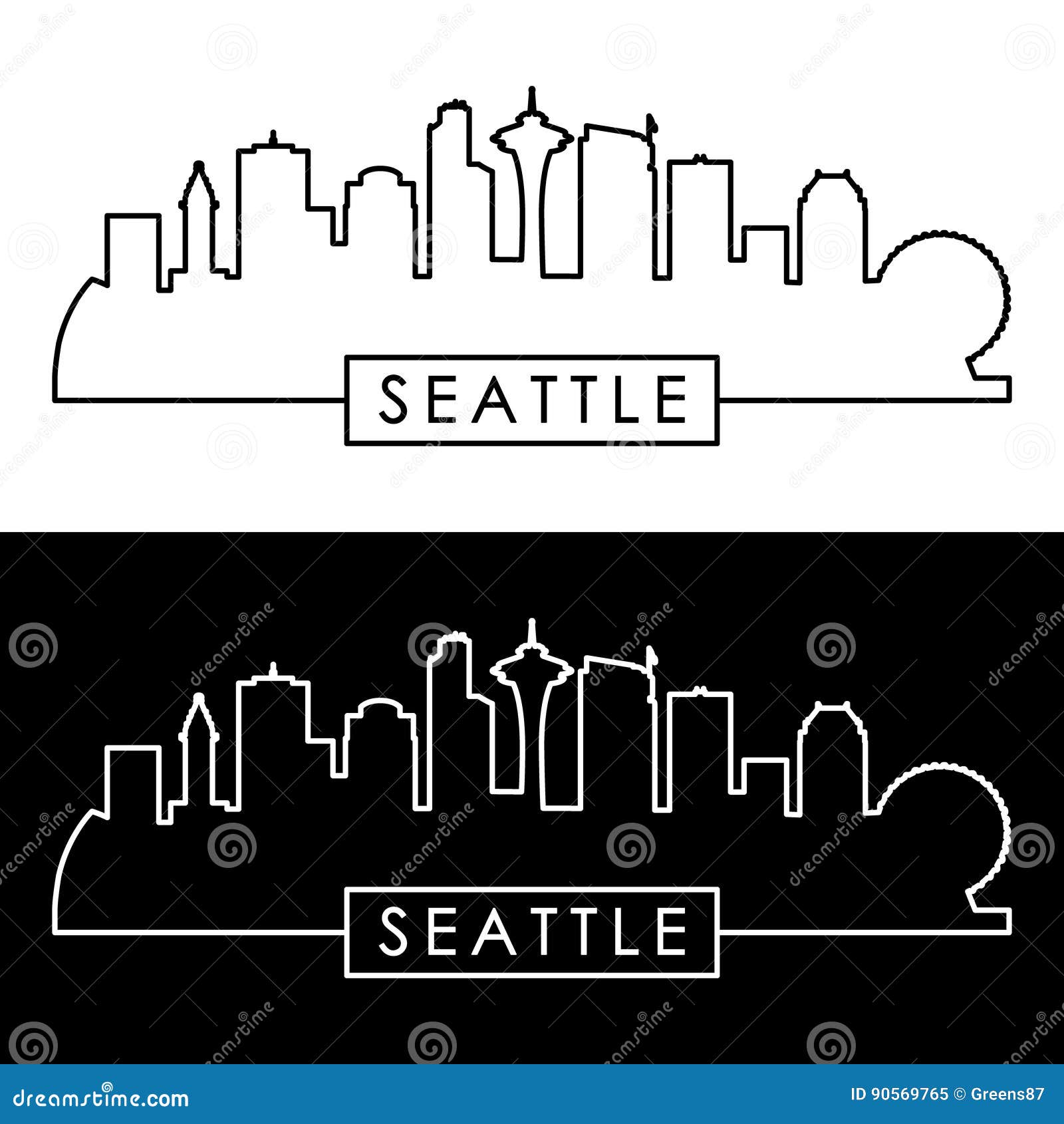 Seattle Skyline. Linear Style Stock Vector - Illustration of outline ...